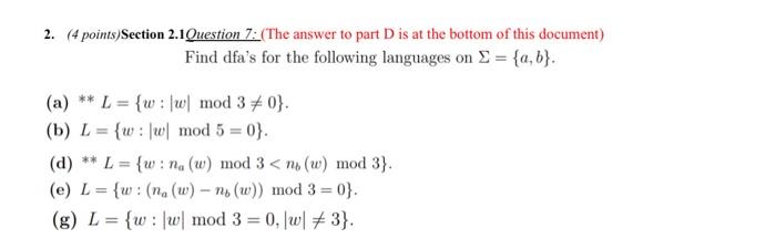 Solved 2. (4 points)Section 2.1Question 7: (The answer to | Chegg.com