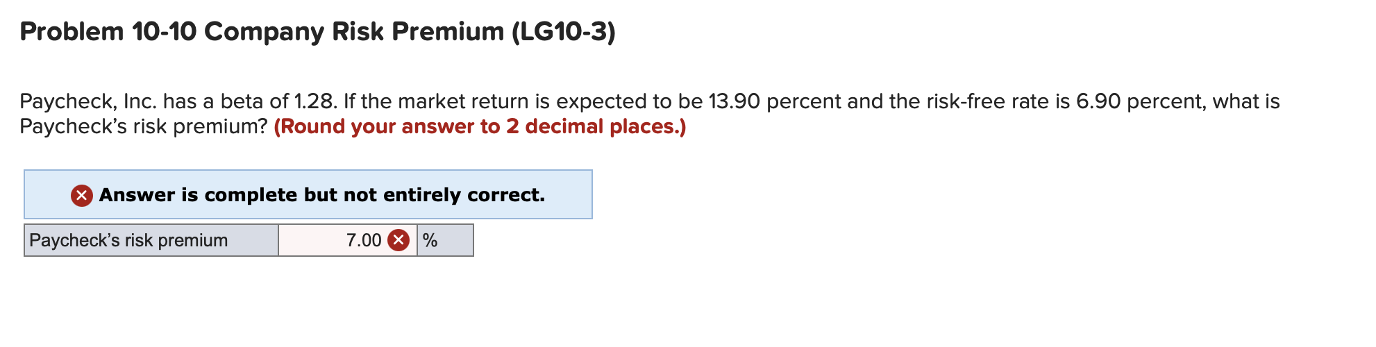 Solved Problem 10-10 ﻿Company Risk Premium (LG10-3)Paycheck, | Chegg.com