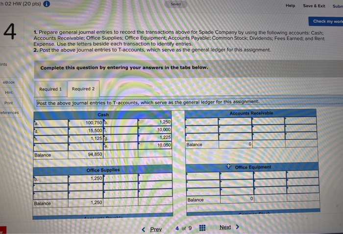 Solved -20 pts) Saved Help Save & Exit Check my Exercise 2-9 | Chegg.com