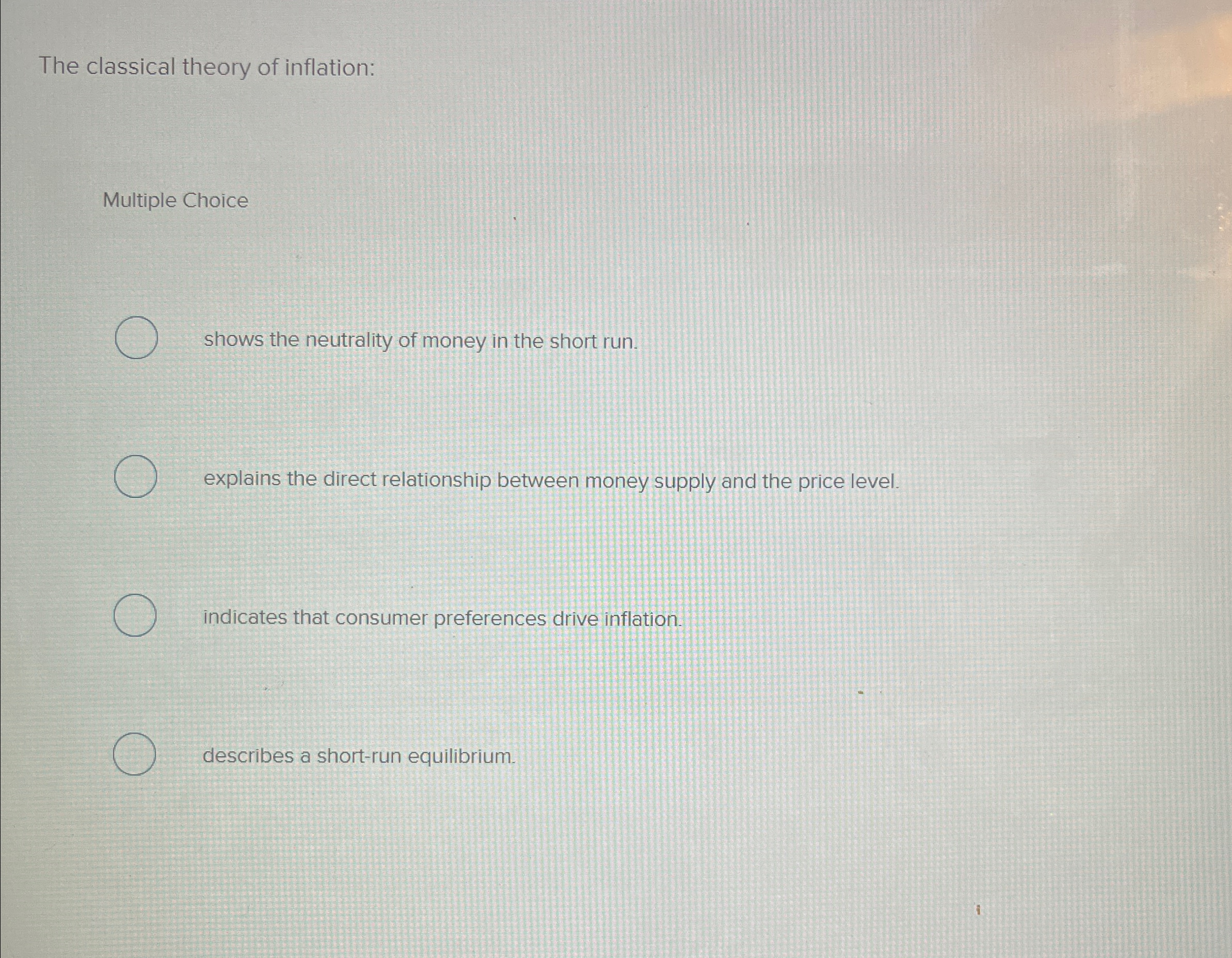 Solved The classical theory of inflation:Multiple Choice | Chegg.com