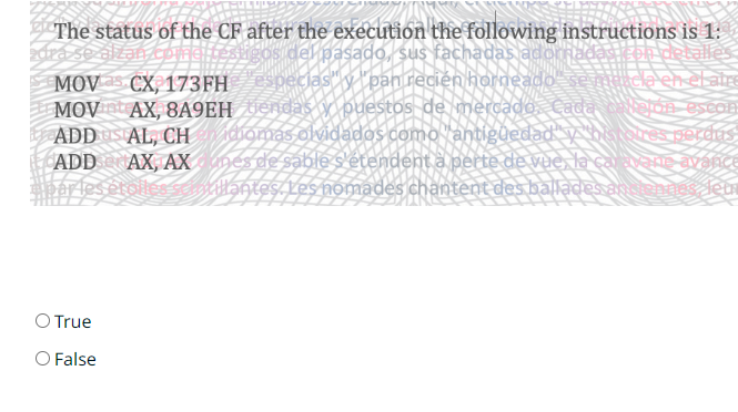 Solved the status of the Carry Flag (CF) ﻿after execution. | Chegg.com