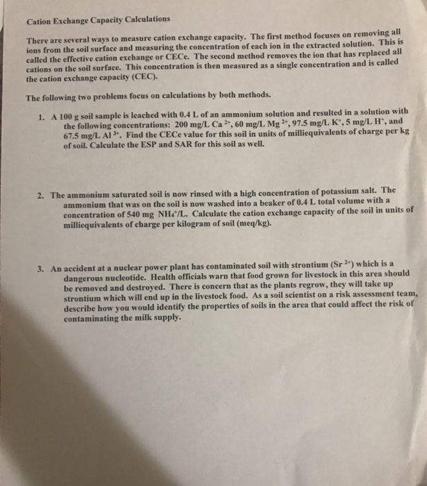 Cation Exchange Capacity Calculations There are | Chegg.com