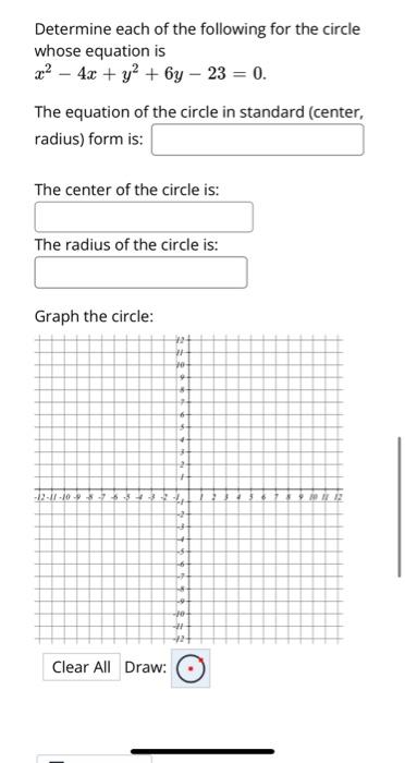 Solved Determine each of the following for the circle whose | Chegg.com