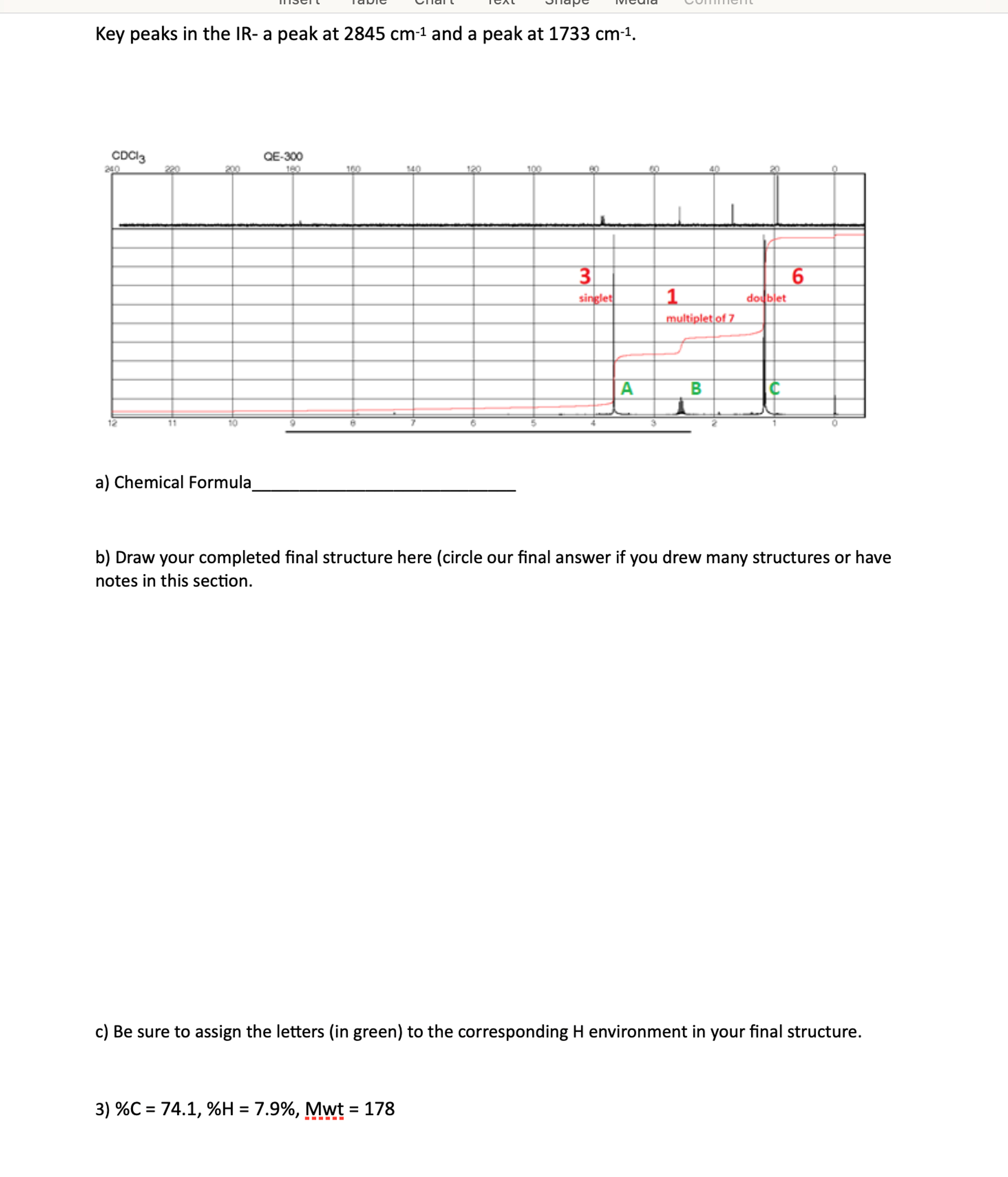 Solved Key peaks in the IR- ﻿a peak at 2845cm-1 ﻿and a peak | Chegg.com