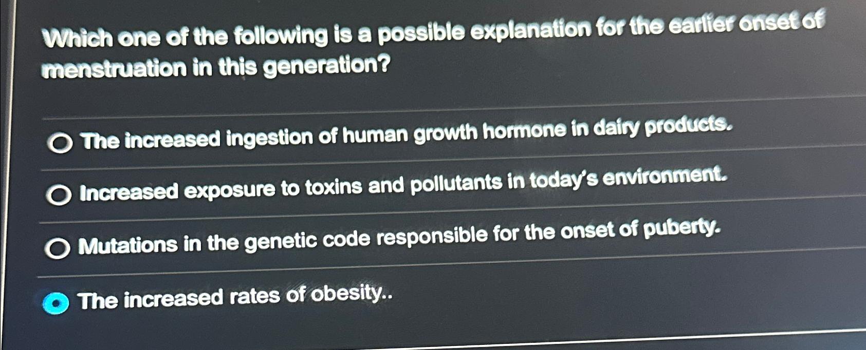 Solved Which one of the following is a possible explanation | Chegg.com