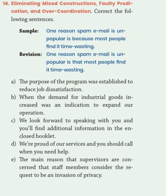 Solved 14. Eliminating Mixed Constructions, Faulty Predi- | Chegg.com