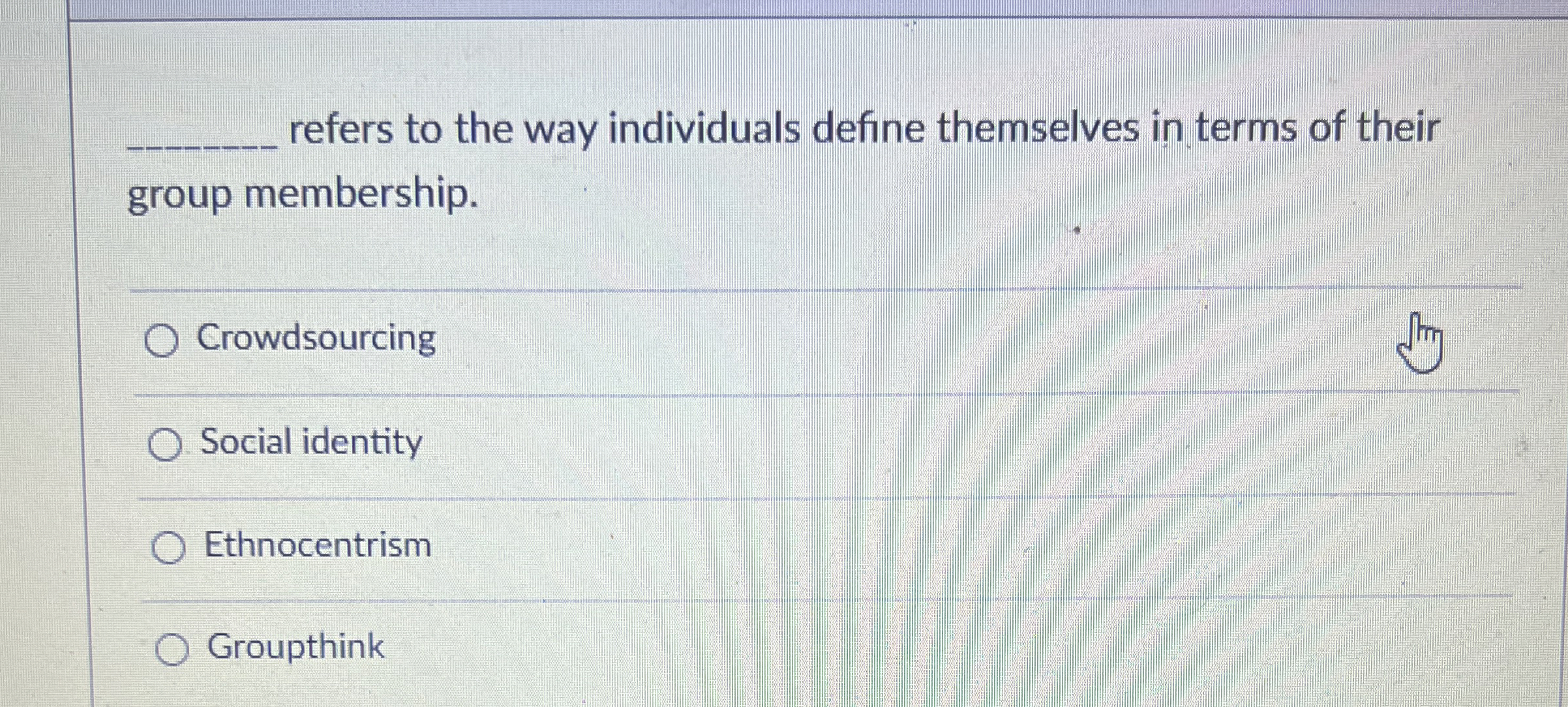 Solved q, ﻿refers to the way individuals define themselves | Chegg.com