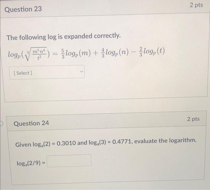 Solved The following log is expanded correctly. | Chegg.com