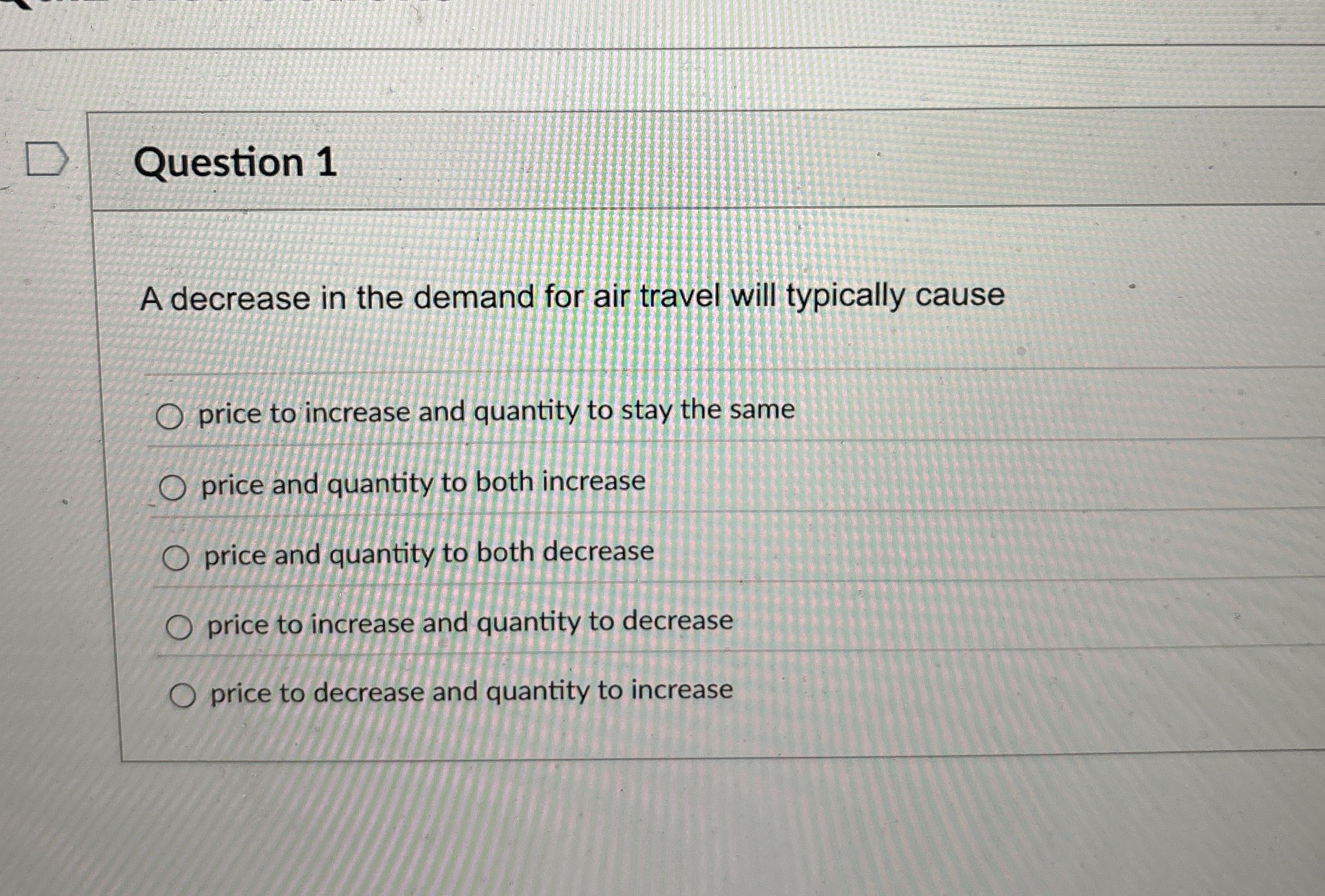 Solved Question 1A decrease in the demand for air travel | Chegg.com