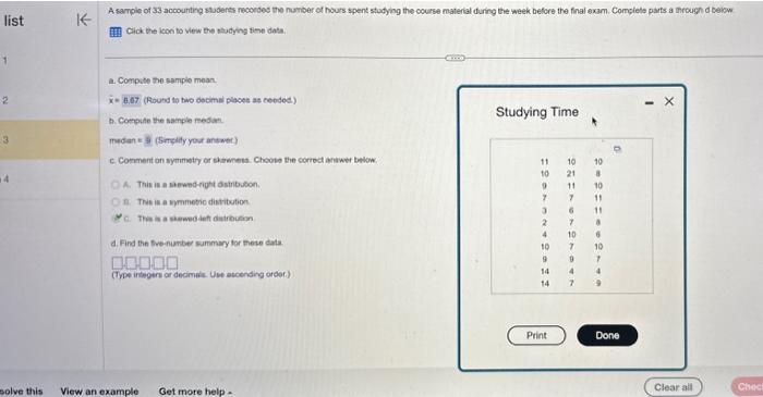 Solved Cict the icon ts visw the studyng time data 7. | Chegg.com