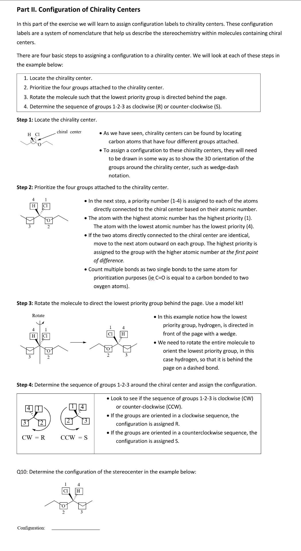 Solved Part II. Configuration of Chirality Centers In this | Chegg.com