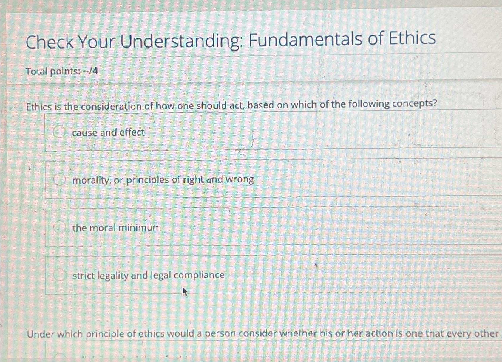 Solved Check Your Understanding: Fundamentals of EthicsTotal | Chegg.com