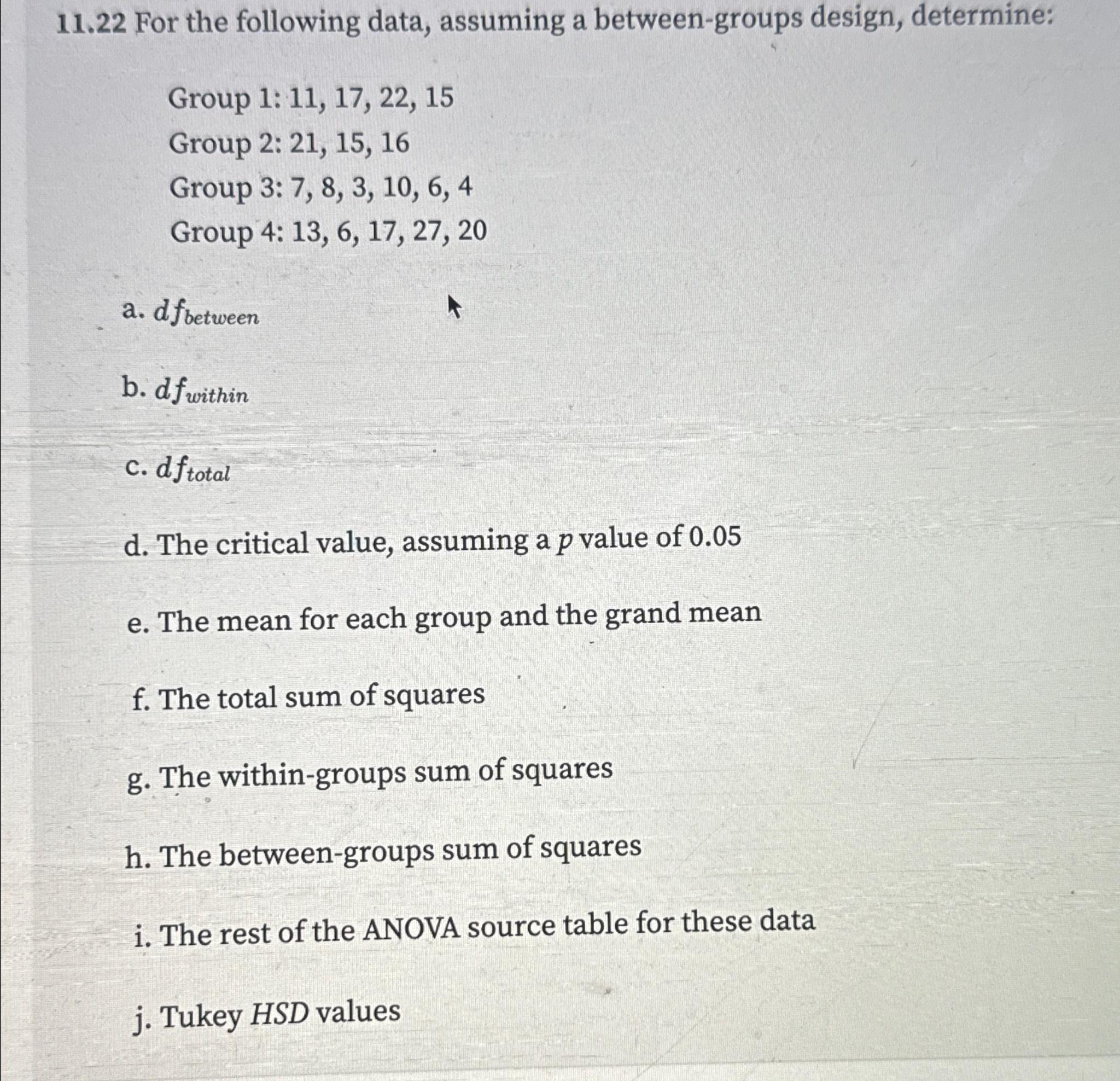 Solved 11.22 ﻿For the following data, assuming a | Chegg.com