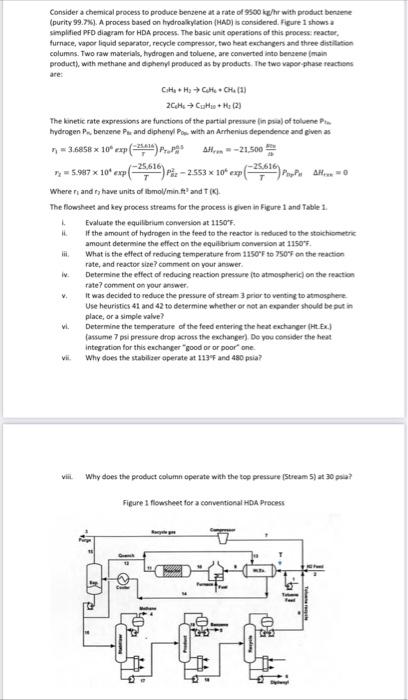 Consider a chemical process to produte benzene at a | Chegg.com