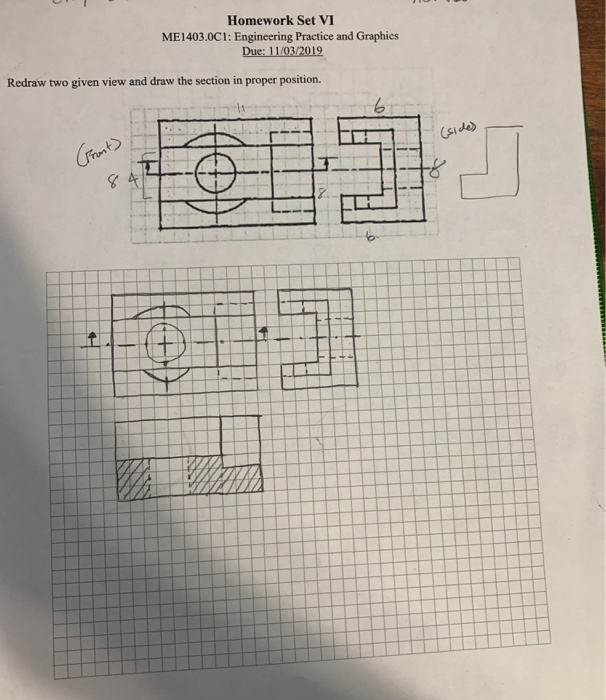 Solved redraw two given view and draw the section in proper | Chegg.com