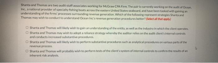 Solved Shanta and Thomas are two audit staff associates | Chegg.com