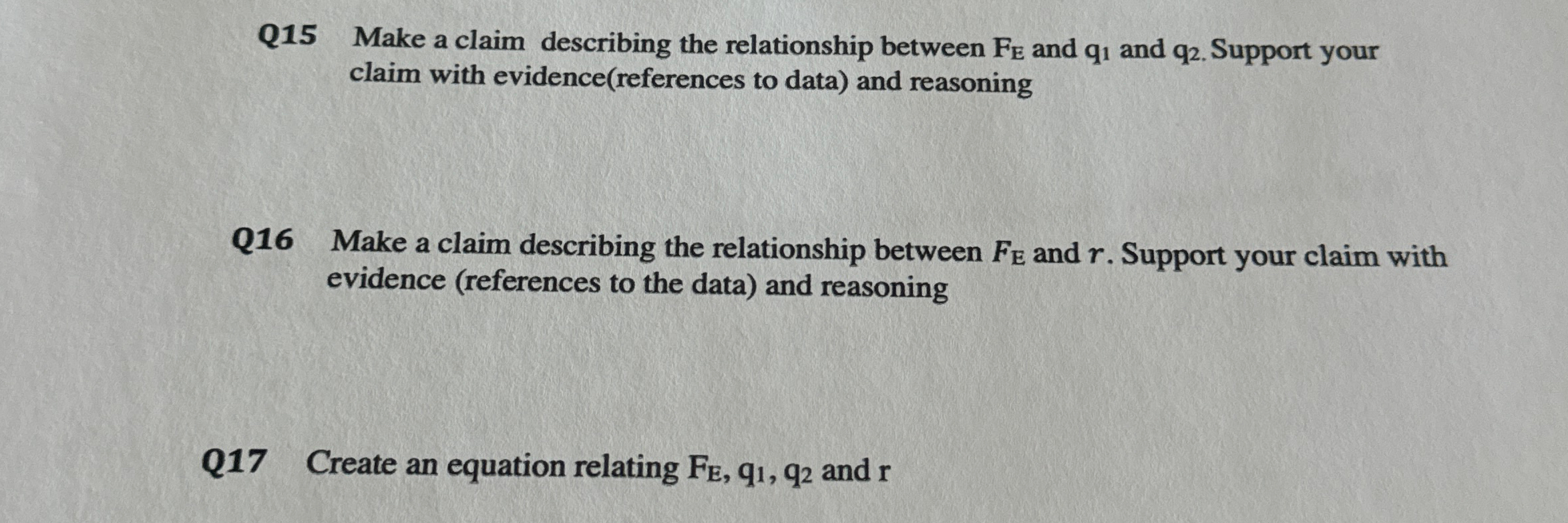 Solved Q15 ﻿Make a claim describing the relationship between | Chegg.com