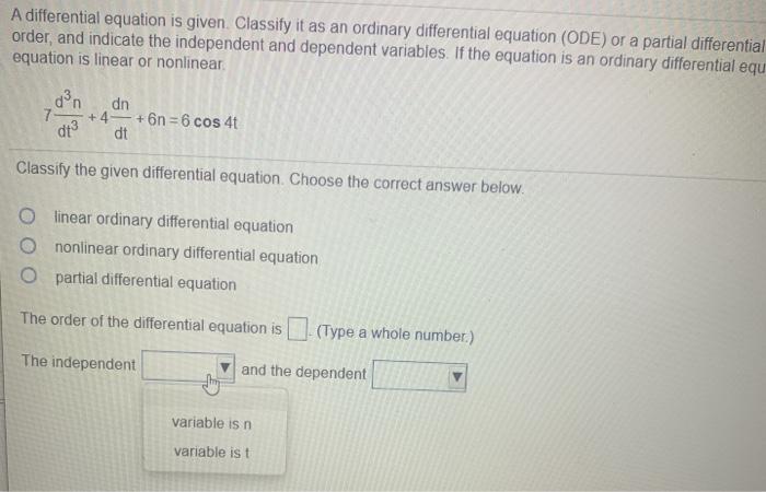 Solved A differential equation is given. Classify it as an | Chegg.com