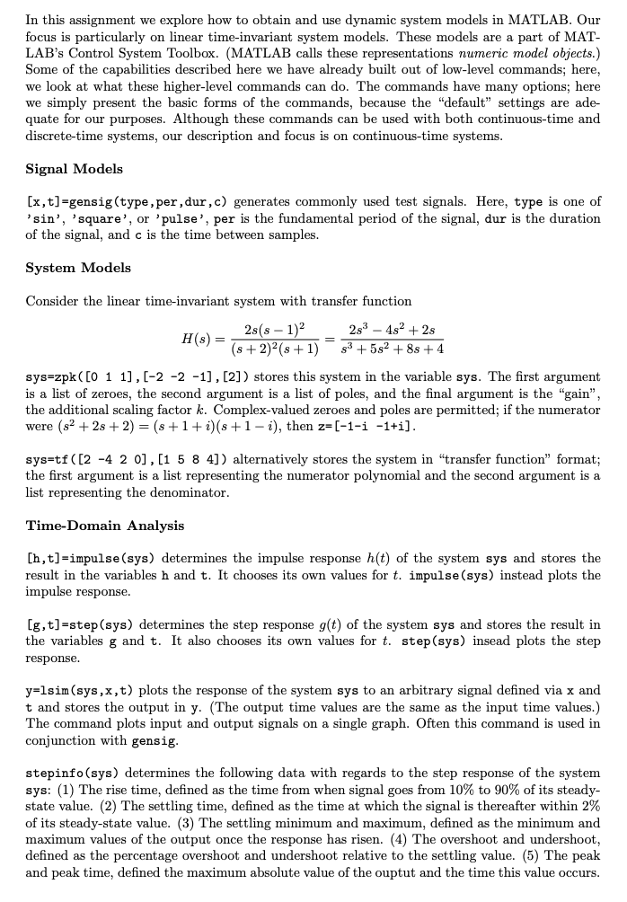 Solved Please provide the matlab code for questions 1-7 | Chegg.com Solved Please provide the matlab code for questions 1-7 | Chegg.com