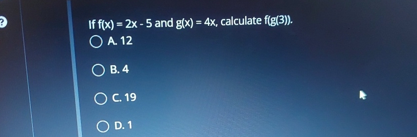 Solved If f(x)=2x-5 ﻿and g(x)=4x, ﻿calculate | Chegg.com