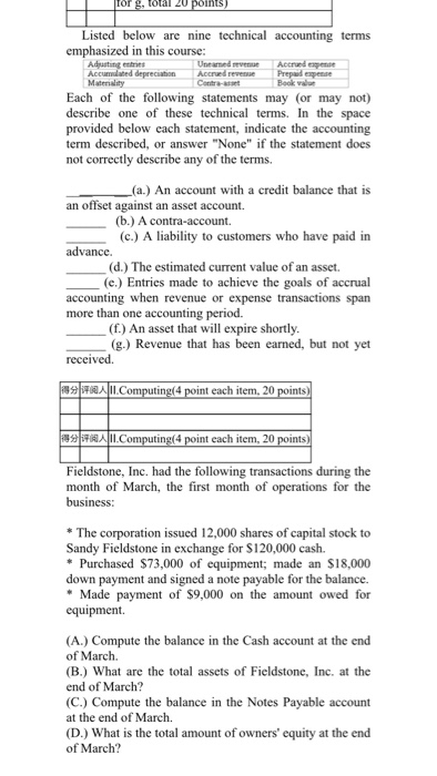 Solved Tor 2, total 20 points) Listed below are nine | Chegg.com