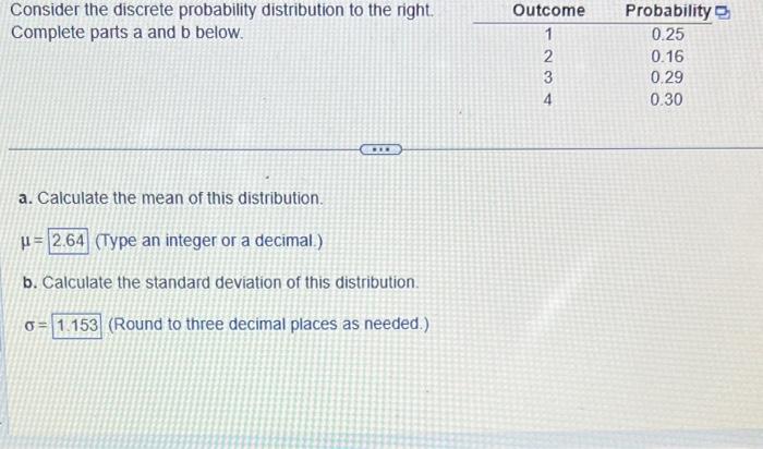 Solved Consider the discrete probability distribution to the | Chegg.com