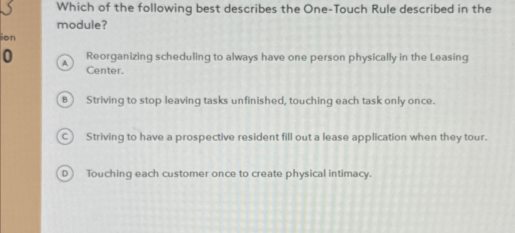 Solved Which of the following best describes the One-Touch | Chegg.com