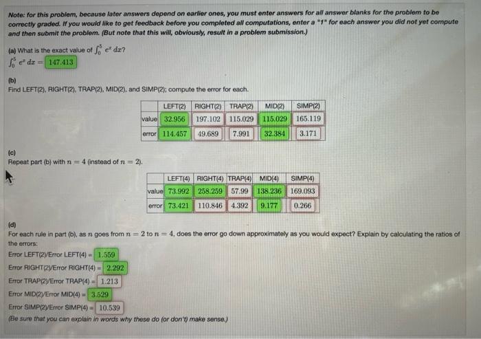 Note: for this problem, because later answers depend | Chegg.com