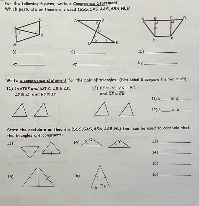 Solved For The Following Figures Write A Congruence
