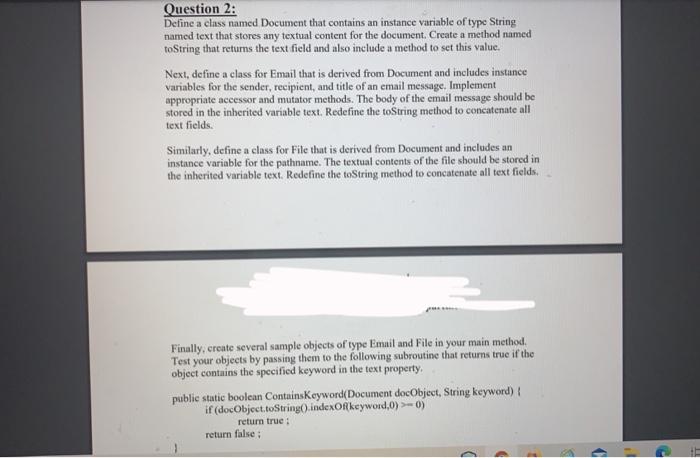 Solved Question 2 Define A Class Named Document That 
