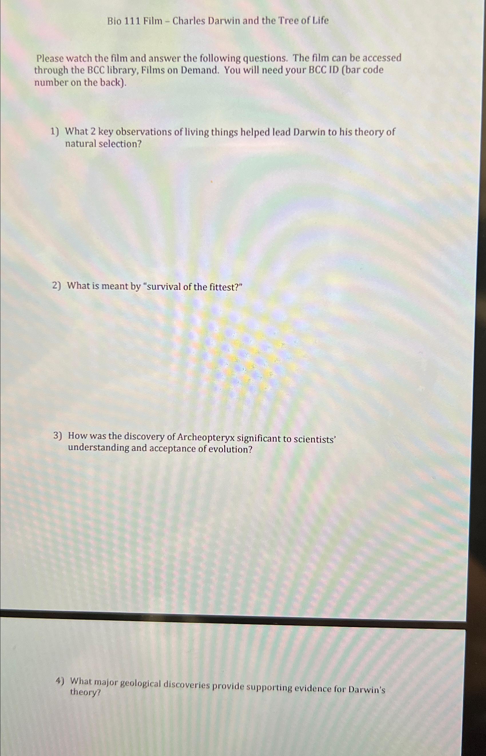 Solved Bio 111 ﻿Film - ﻿Charles Darwin and the Tree of | Chegg.com