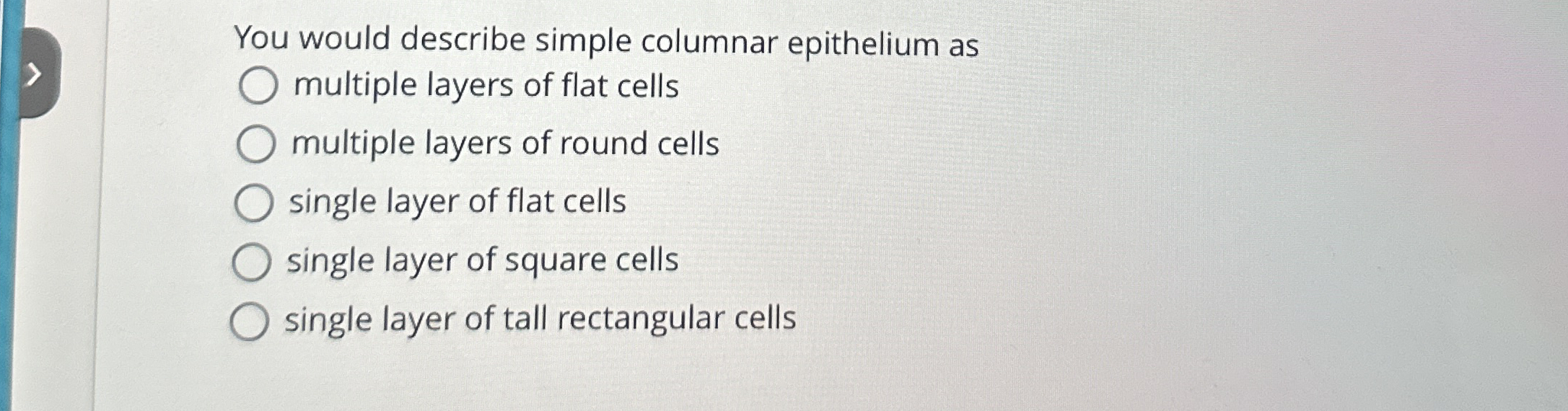 Solved You would describe simple columnar epithelium | Chegg.com