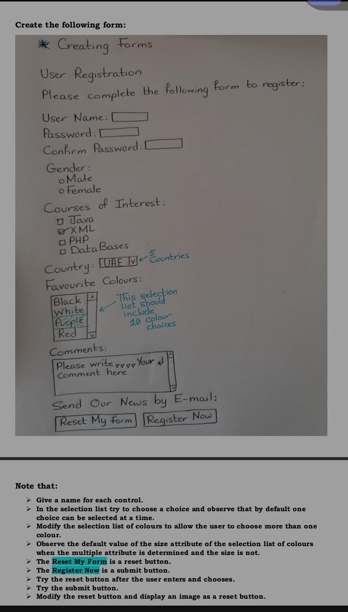 Solved * Creating Forms User Registration Please complete | Chegg.com