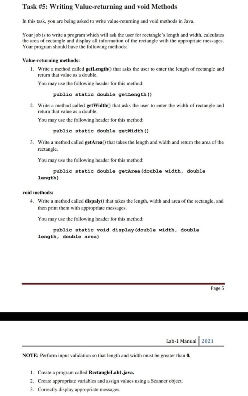 Solved Task 5 Writing Value Returning And Void Methods In