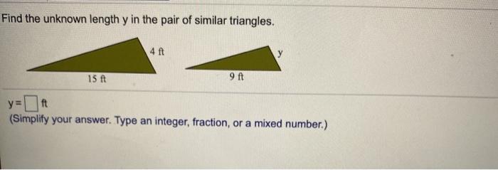 Solved Find the unknown length y in the pair of similar | Chegg.com
