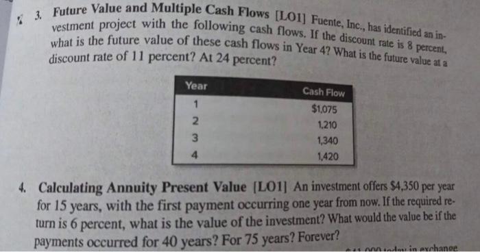 Solved 1. Present Value and Multiple Cash Flows [L.O1] | Chegg.com