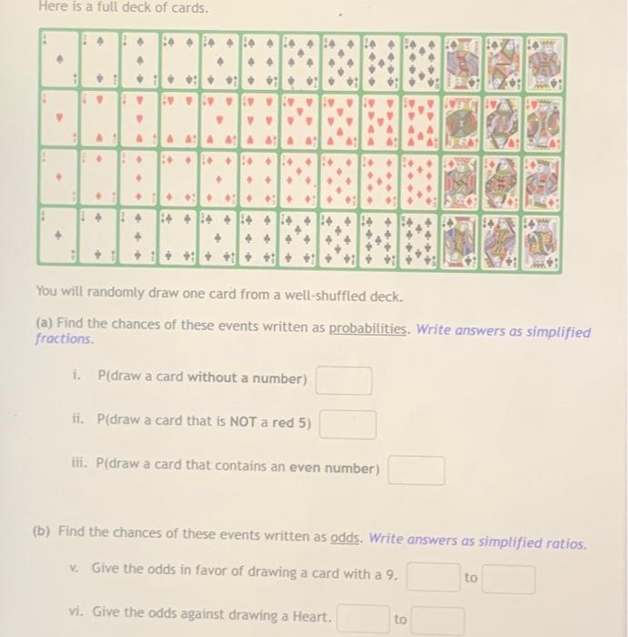 Solved Here is a full deck of cards. V ♦ + 24 i. ! ♥ A1 ♦ + | Chegg.com