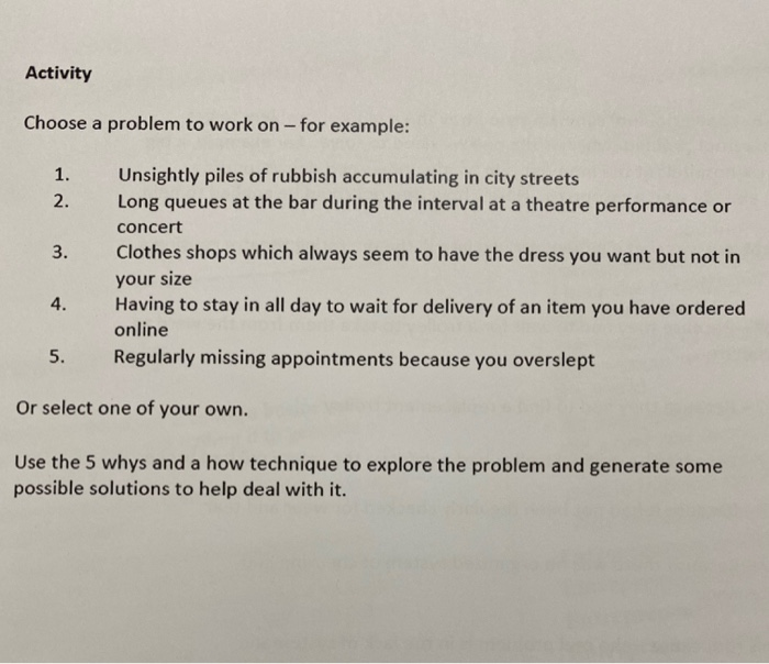 Solved Activity Choose a problem to work on -for example: 1. | Chegg.com