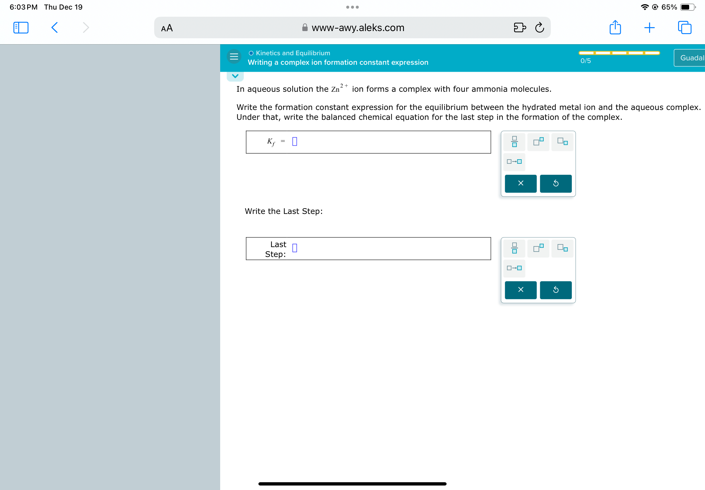 Solved In aqueous solution the Zn2+ ﻿ion forms a complex | Chegg.com