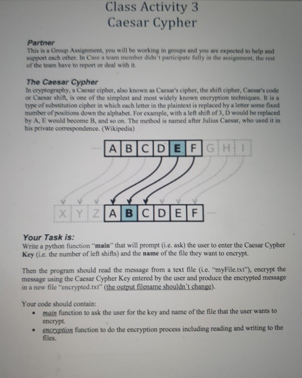 Solved Class Activity 3 Caesar Cypher Partner This Is A