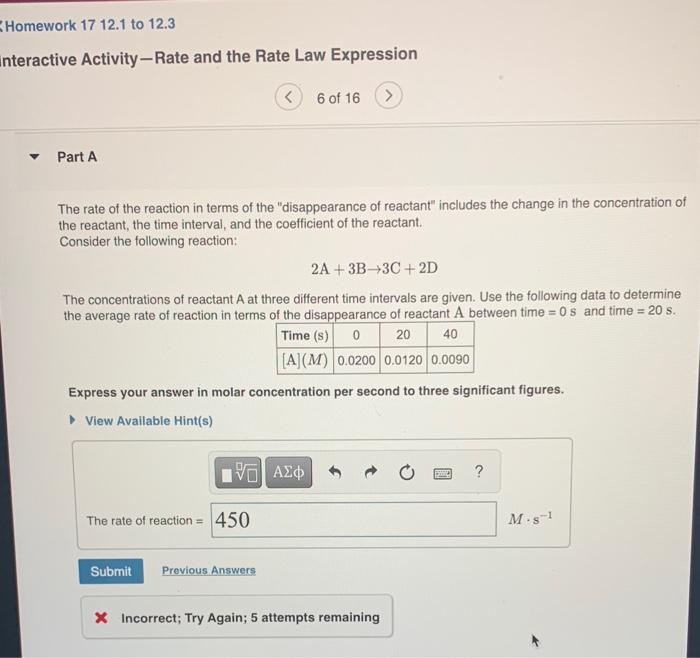 Solved Interactive Activity-Rate and the Rate Law Expression | Chegg.com