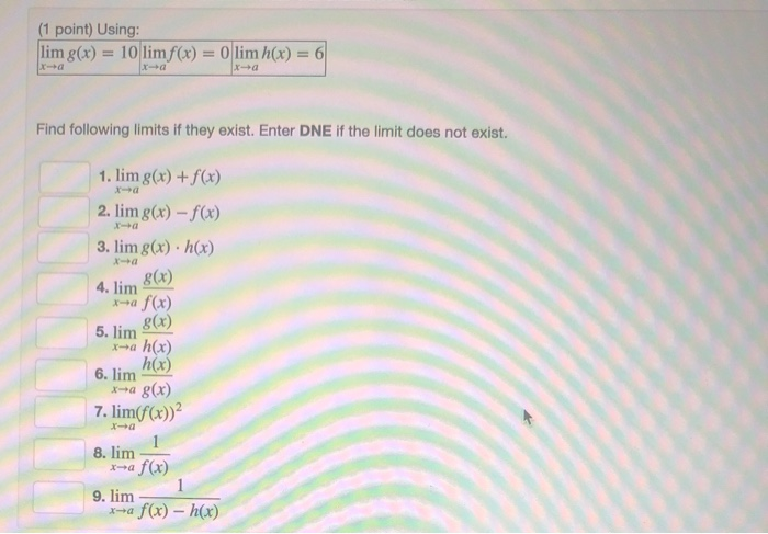 Solved (1 point) Evaluating a Two-Sided Limit Using the | Chegg.com