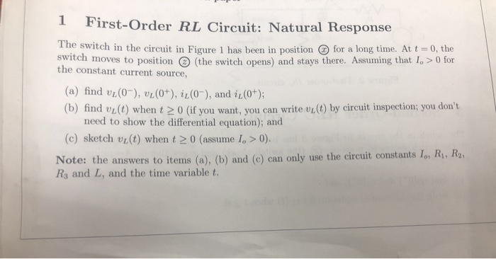Solved 1 First-Order RL Circuit: Natural Response The switch | Chegg.com