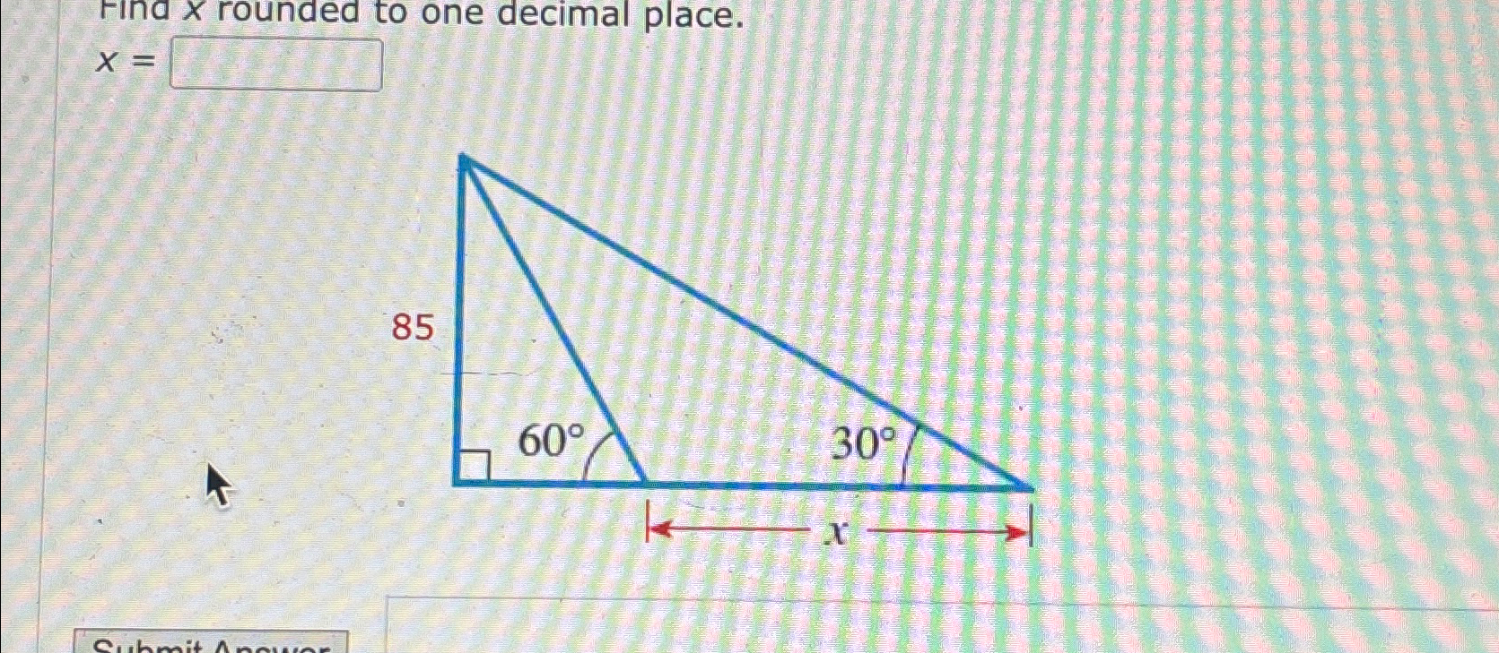 Solved Find x ﻿rounded to one decimal place.x= | Chegg.com
