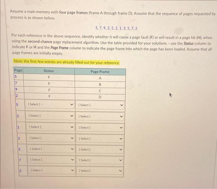 Solved Assume a main memory with four page frames (frame A | Chegg.com
