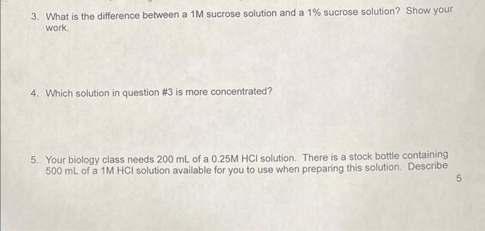Solved 3. What is the difference between a 1M sucrose | Chegg.com