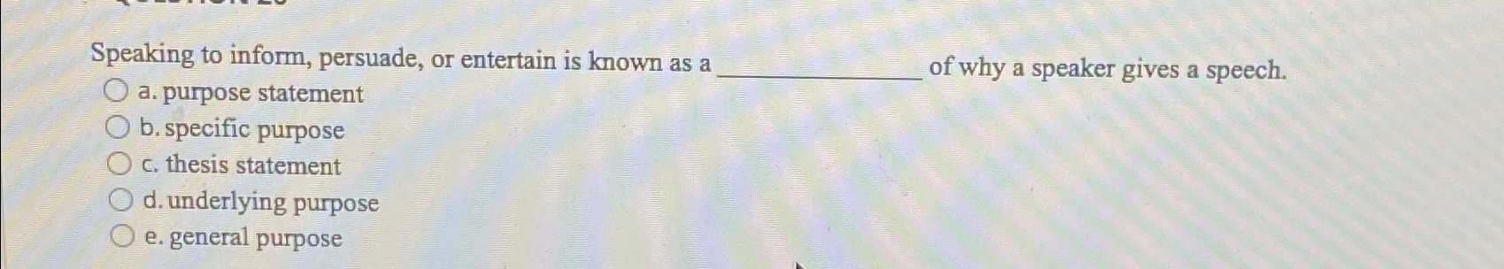 Solved Speaking to inform, persuade, or entertain is known | Chegg.com