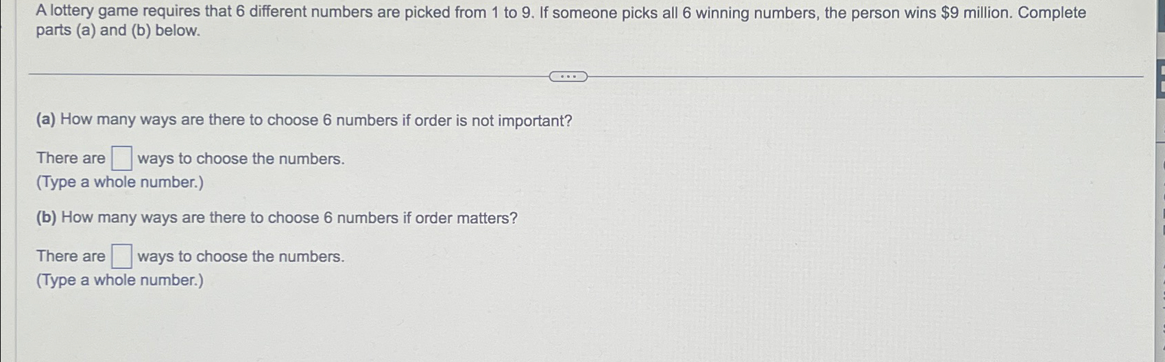 Solved A lottery game requires that 6 ﻿different numbers are | Chegg.com