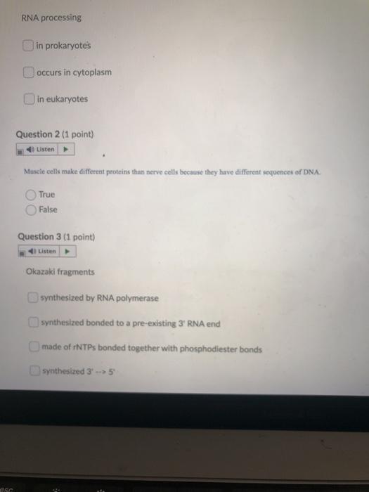 Solved RNA processing in prokaryotes occurs in cytoplasm in | Chegg.com