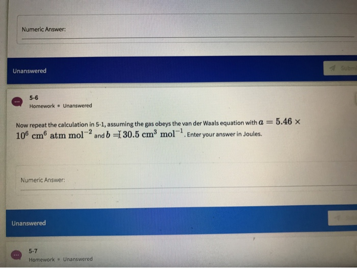 Solved Numeric Answer: Unanswered 5-6 Homework • Unanswered | Chegg.com